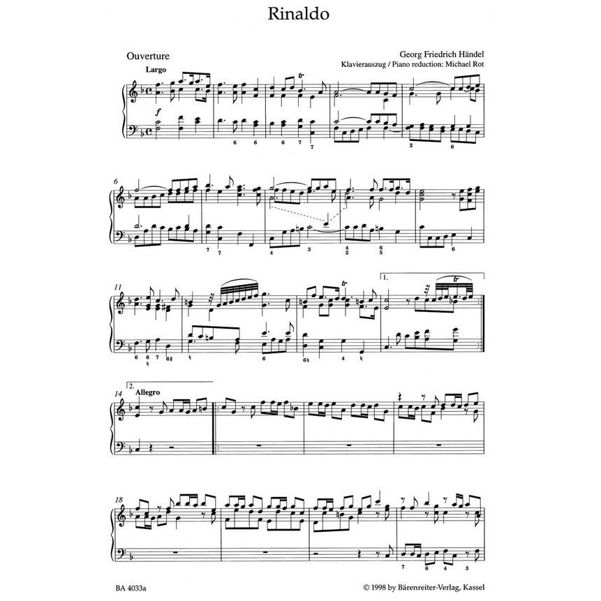 Handel Rinaldo (1711) (HWV 7a) vocal score | Chamberlain Music